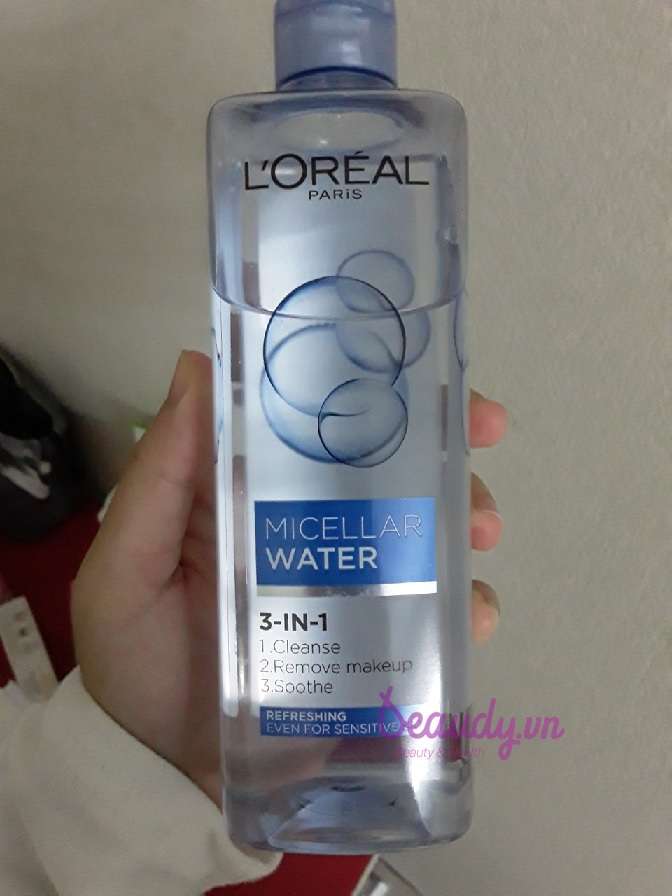 Review nước tẩy trang L’Oréal Micellar Water 3-in-1 màu xanh nhạt - làm sạch bụi bẩn và lớp make ...
