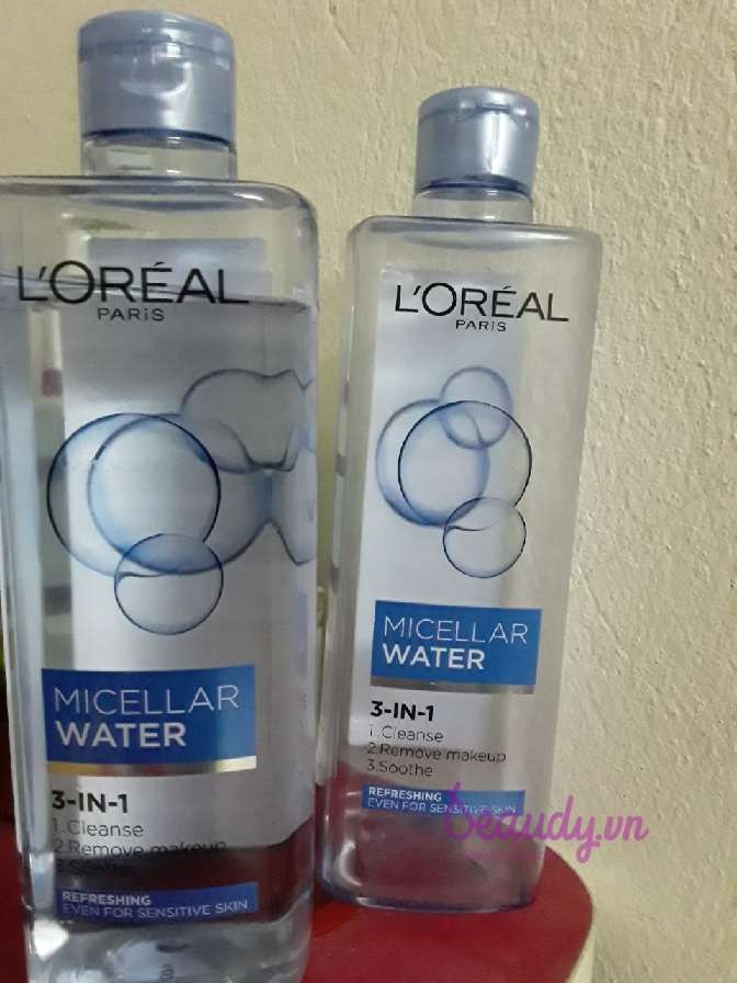 Review nước tẩy trang L’Oréal Micellar Water 3-in-1 màu xanh nhạt - làm sạch bụi bẩn và lớp make ...