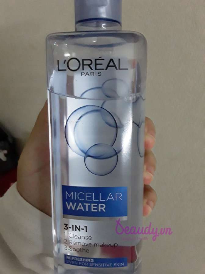 Review nước tẩy trang L’Oréal Micellar Water 3-in-1 màu xanh nhạt - làm sạch bụi bẩn và lớp make ...