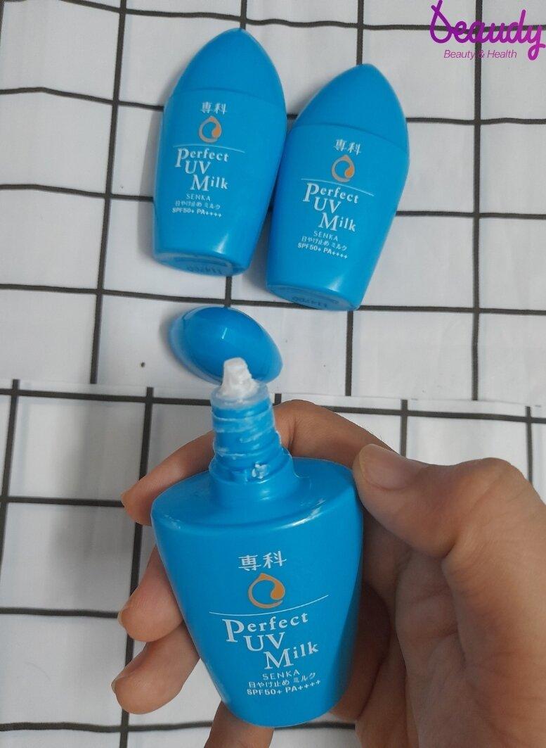 Review sữa chống nắng Senka Perfect UV Milk: thấm nhanh, kiềm dầu tốt, không nhờn rít - Beaudy.vn