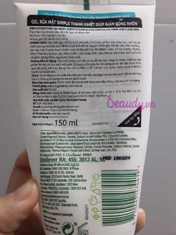 Review sữa rửa mặt Simple purifying gel wash cho da dầu mụn - làm sạch ...